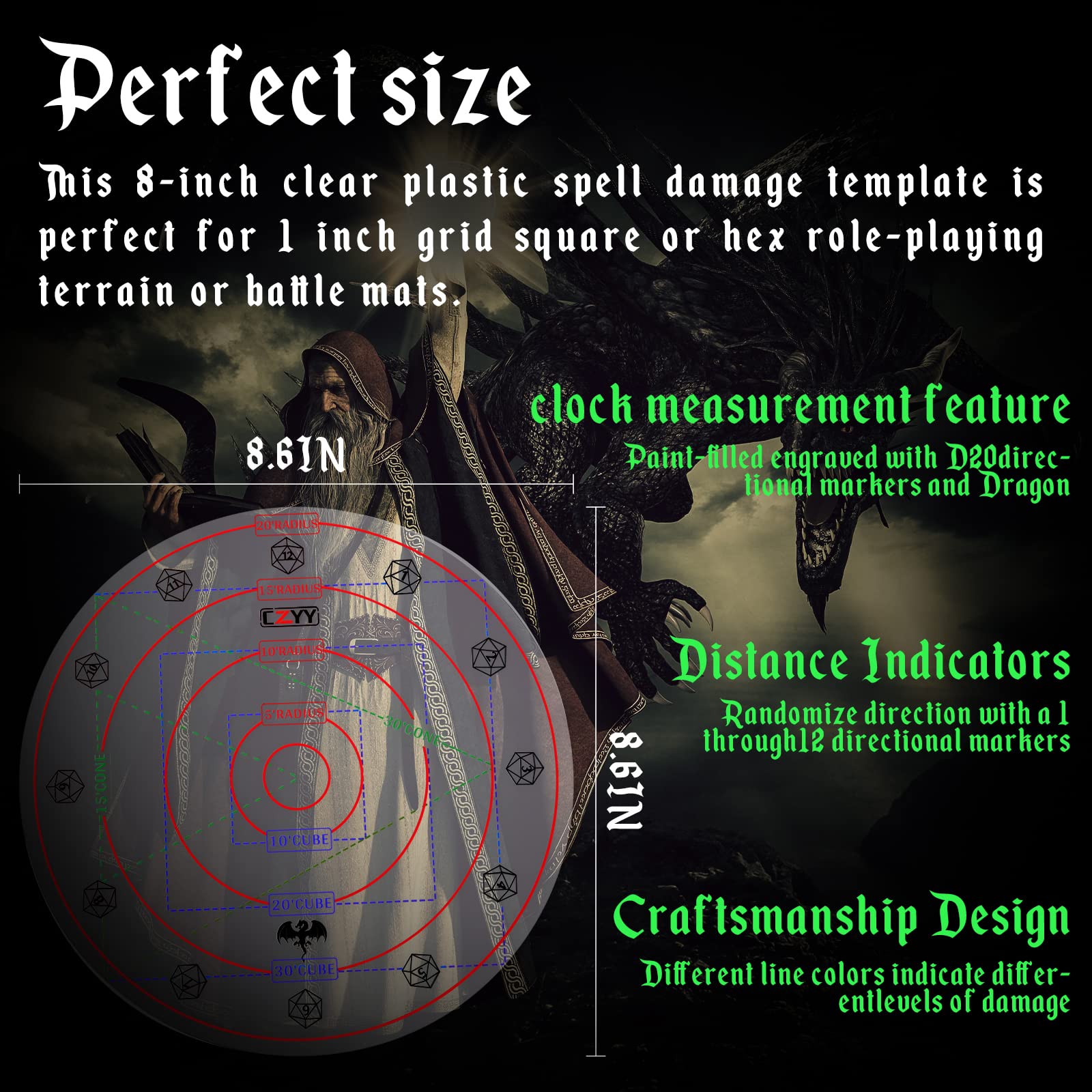 Upgraded Spell AOE Damage Template Extra Large to 30' Cube & 30' Cone, Acrylic D&D Area Effect Marker with Gift Box - Perfect Tabletop RPG Gaming Accessories, Tools for Dungeons and Dragons, TTRPGs