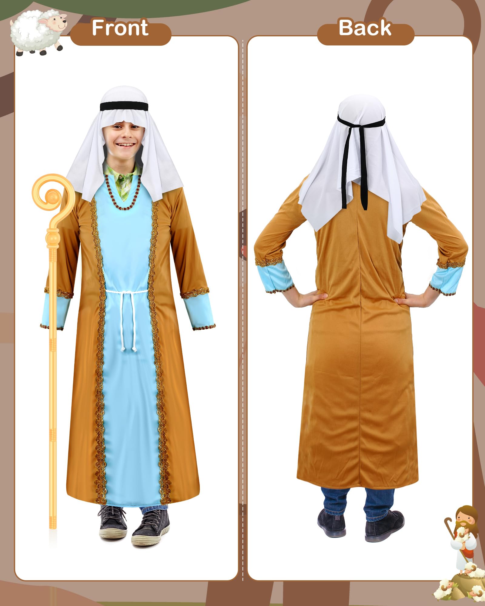 Vabean 3 Pcs Virgin Mary Costume Jesus Biblical Costume First Communion Costume Halloween Shepherd Costume(Classic, XL)
