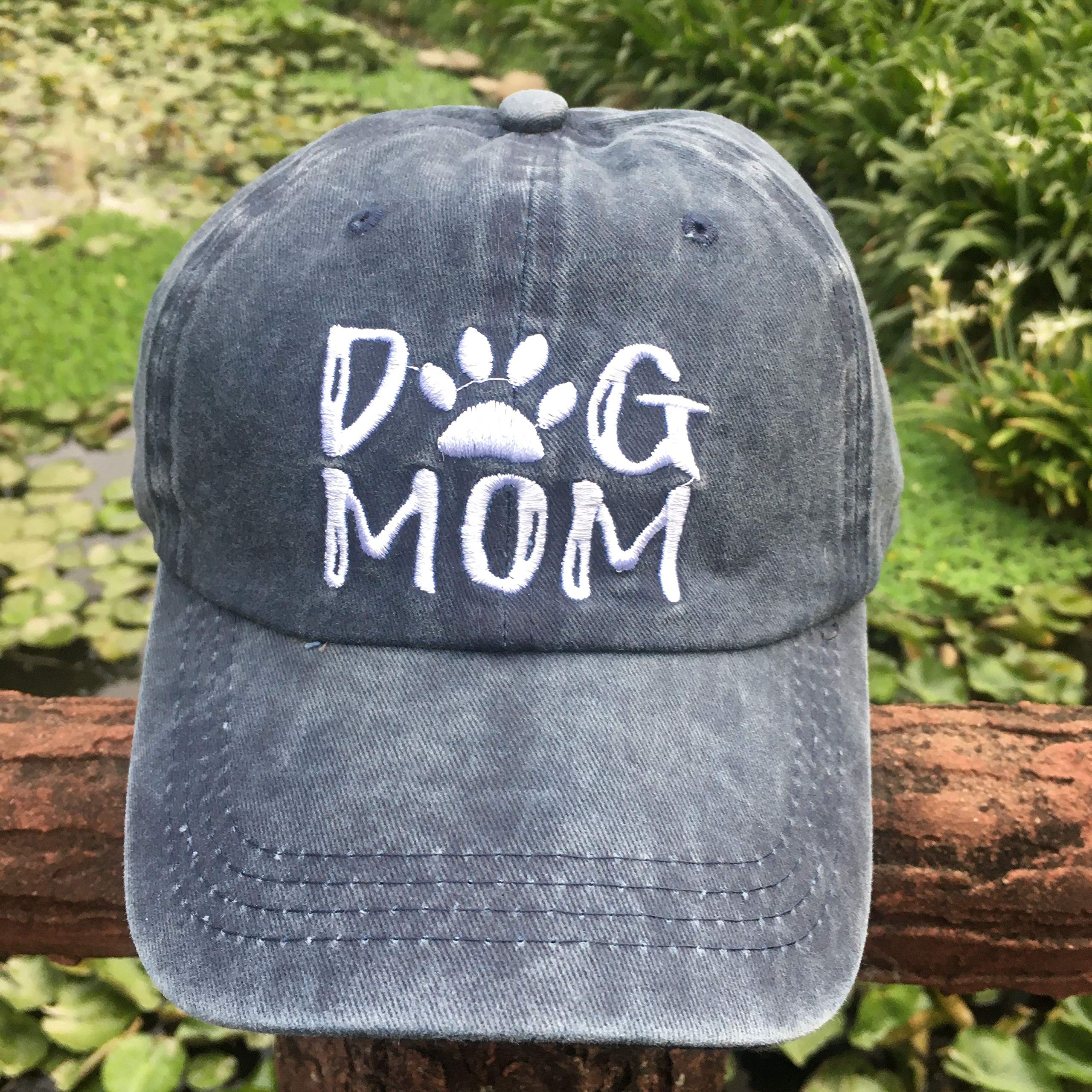 Waldeal Women's Embroideried Dog Mom High Ponytail Baseball Caps Washed Dad Hat Blue