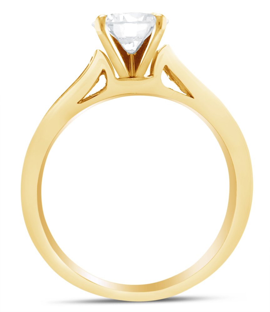 Size 7.5 - Solid 14k Yellow Gold Round Brilliant Cut Solitaire with Round Side Stones CZ Cubic Zirconia Engagement Ring 1.75ct.