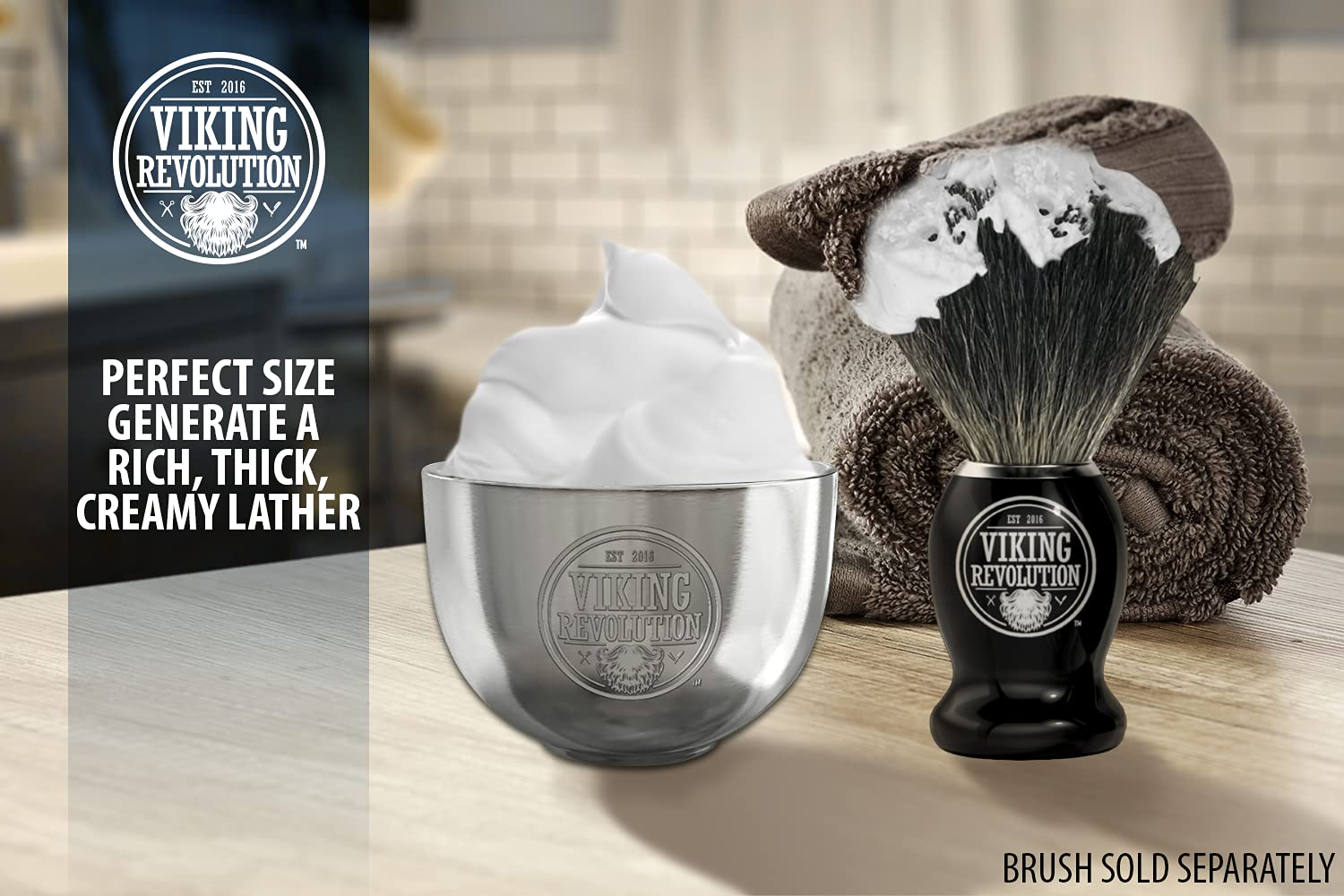 Viking Revolution Stainless Steel Shaving Soap Bowl- Shaving Mug for Shave Cream & Soap- Double Layer, Unbreakable Shaving Cup for Wet Shave