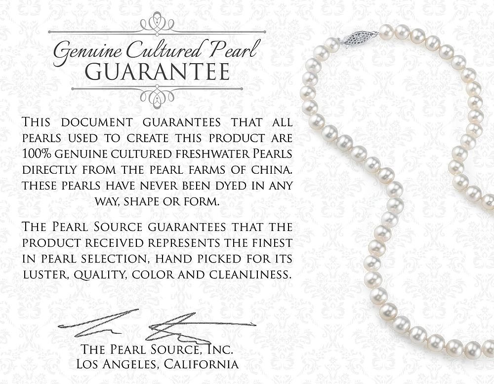 The Pearl Source 14K Gold 8-9mm AAA Quality Round White Freshwater Cultured Pearl Bracelet for Women
