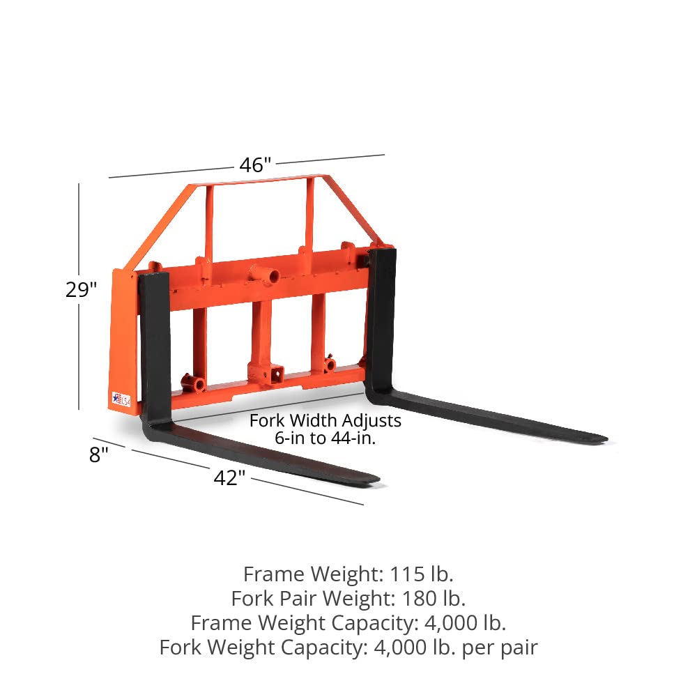 Titan Attachments UA USA Made Orange Pallet Fork Frame Attachment, 48†Fork Blades, Rated 4,000 LB