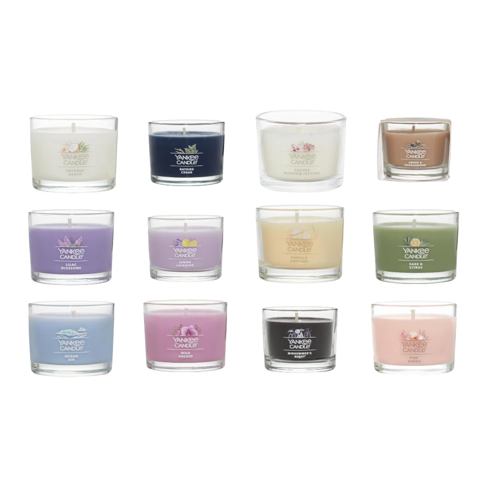 Yankee Candle Signature Votive Mini Candle Jar Christmas Celebration Bundle Pack, 12 Scent Variety, 1.3 OZ Each (Pack of 12)
