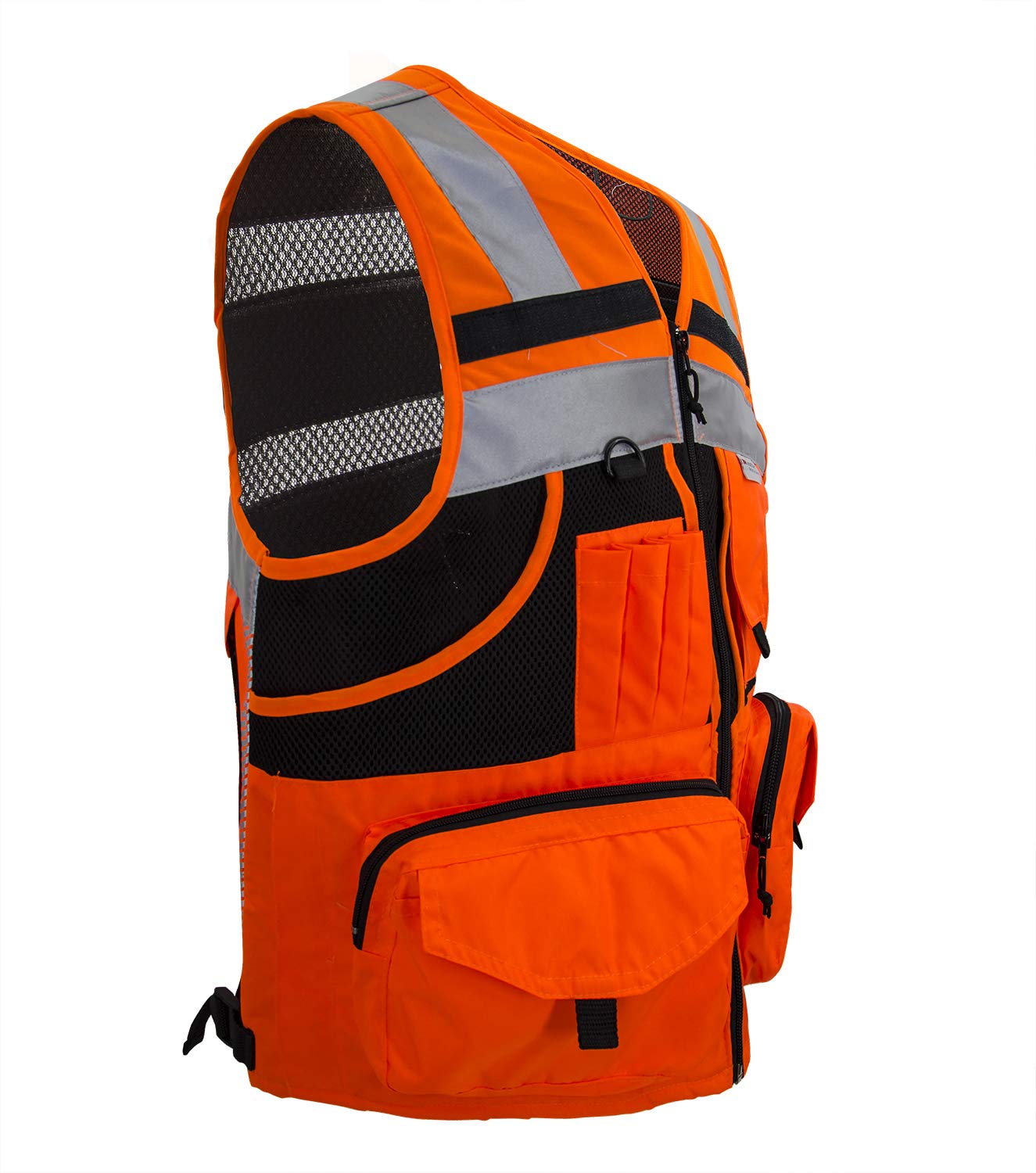 ZUJA 3M Reflective stripes Safety Vest Hi-vis Orange knitted Vest with 10 pockets Bright Construction Workwear for men and women. (Extra Large)
