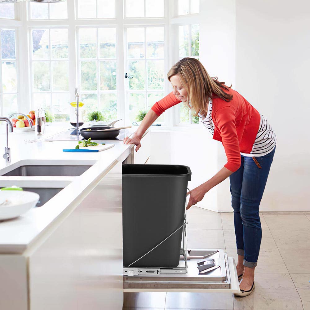ThyLove Pull Out Trash can Under Cabinet,Open The Cabinet Door Undersink Organizers and Cupboard Organizers and Storage,Trash Can Not Included.