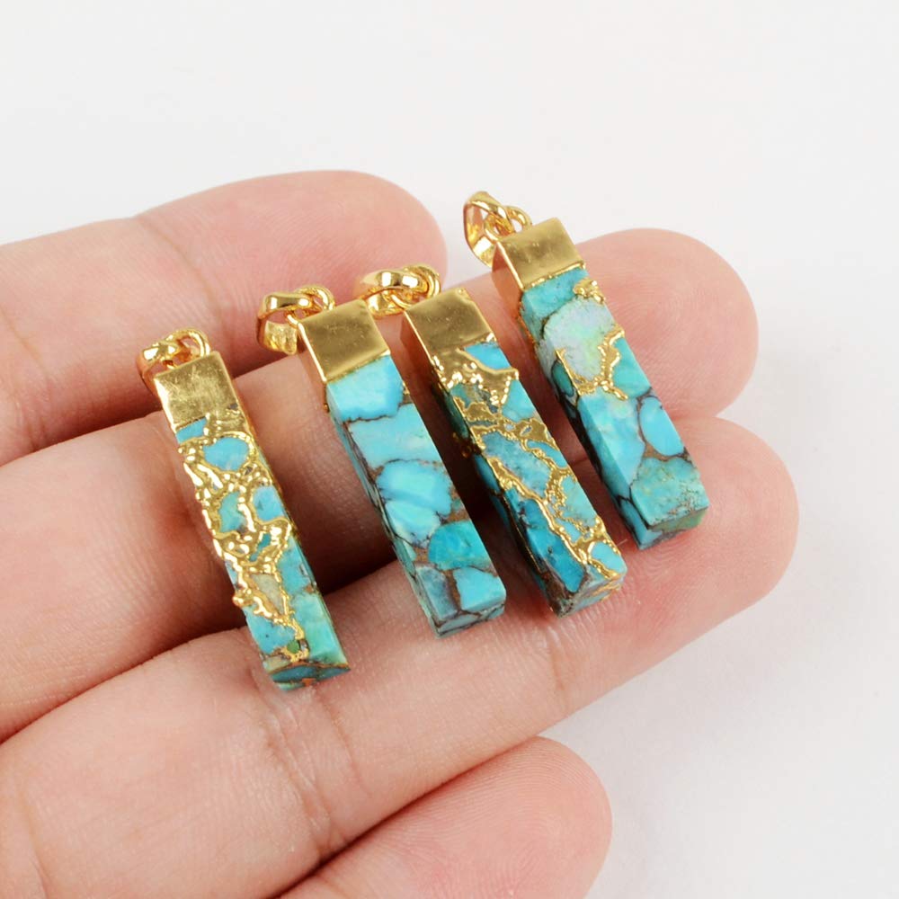 ZENGORI 1 Pcs Gold Plated Copper Natural Turquoise Cuboid Pendant for Unisex G1531