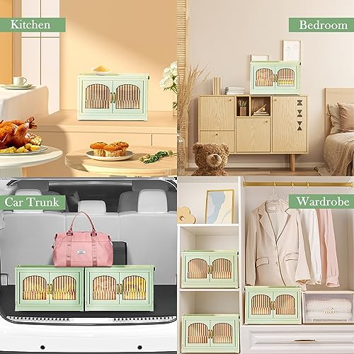YARWAYER Storage Bins with Lids-Folding Storage Box with Doors,Plastic Storage Bins,Collapsible Storage Containers,Closet Organizers and Storage,1 Tier 15.4 Gal