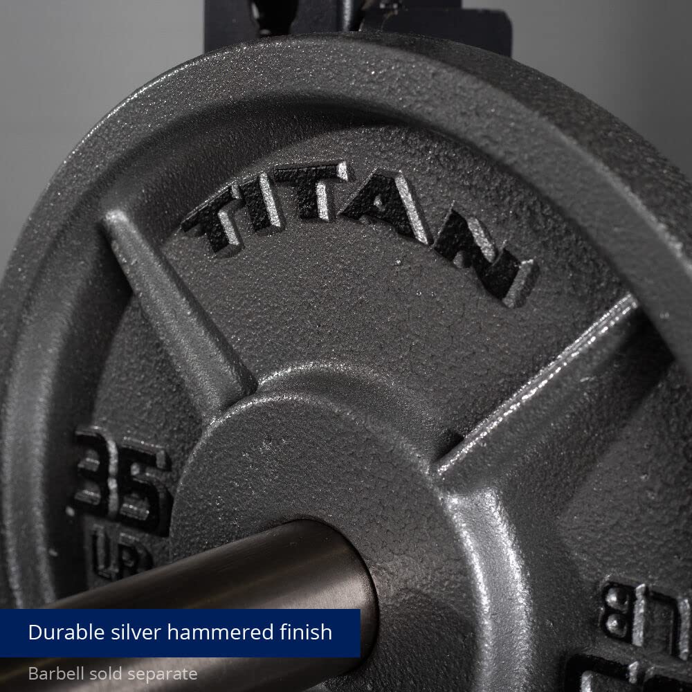 Titan Fitness 35 LB Cast Iron Olympic Plate, Sold Individually, Classic Weight Plate Design, Silver Hammer Finish
