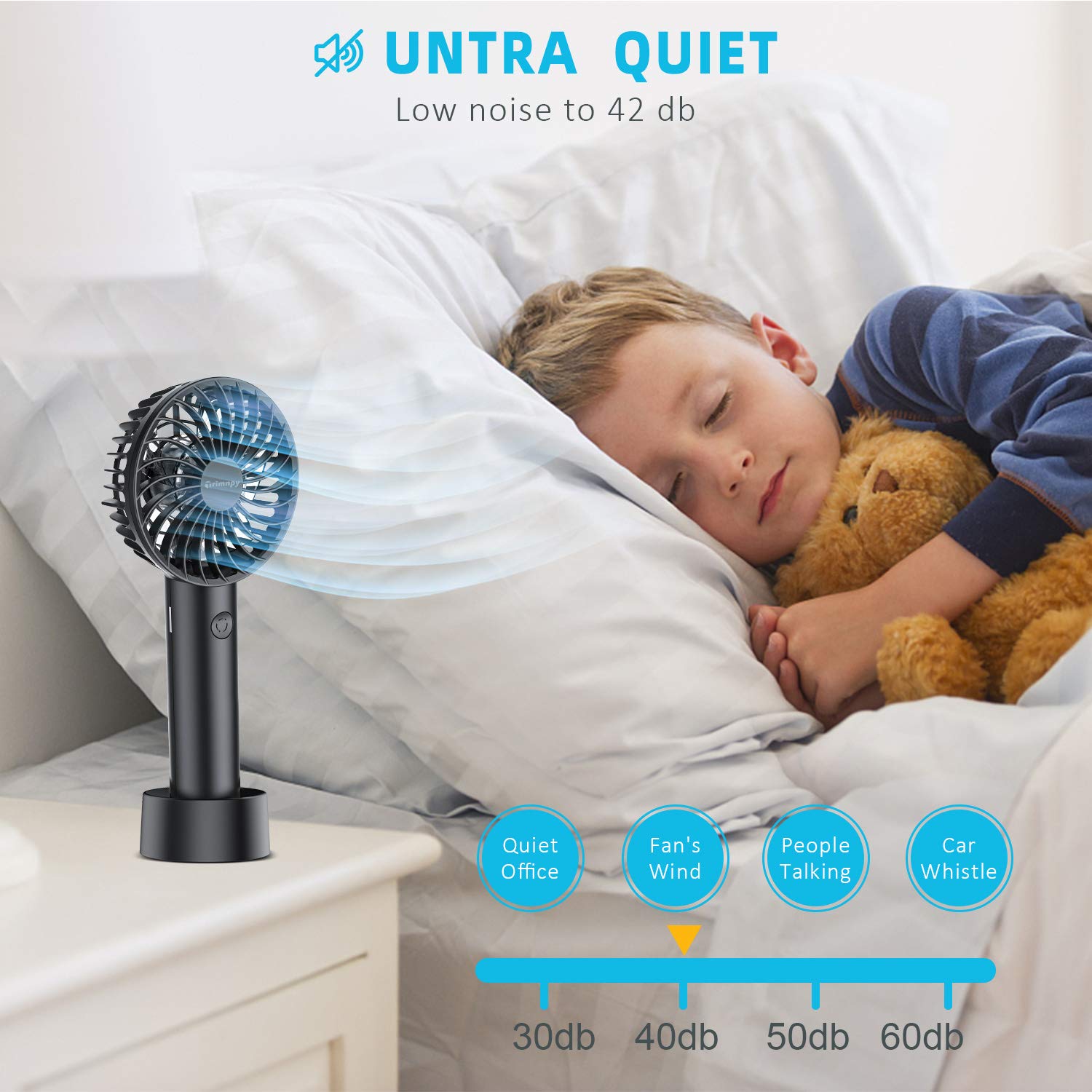 Super Small Portable Handheld Electric Fan Personal USB Rechargeable Battery Operated, Stroller/Desk Table Hands Free Mini Fan, Big Capacity Powerful Cooler Fan, Pocket Size for Outdoor Travel Camping