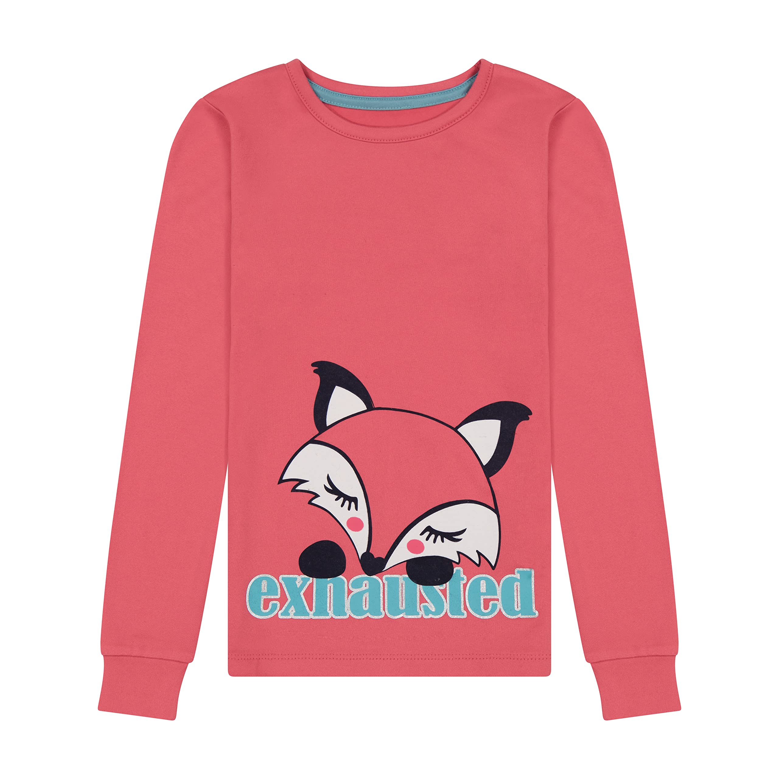 US Angels Dreamlife Girls 3 Piece Long Sleeve Snug-fit Pajama Set with Matching Eye Mask, Size 4, Pink Fox