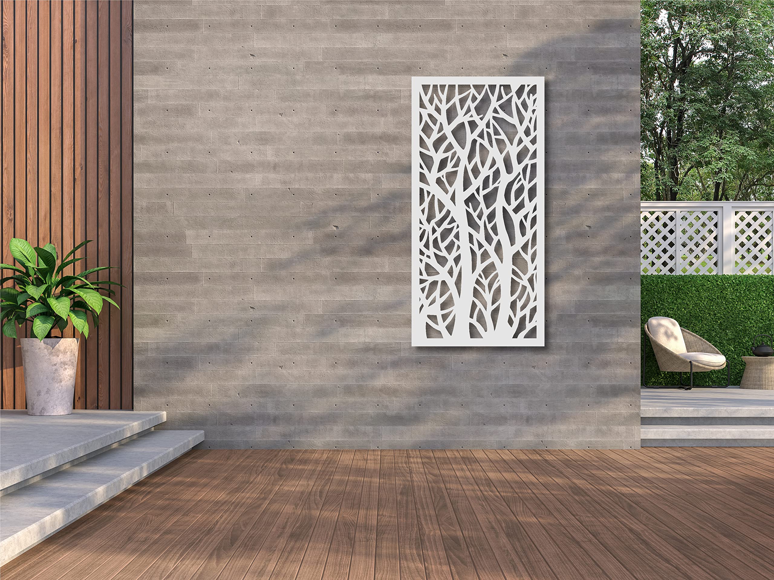 VIMA Twin Trees Decorative Wall Panel - 48"L x 24"W PVC Board Panel with Private Screen Fence Design, 3/8" Thickness, White Color