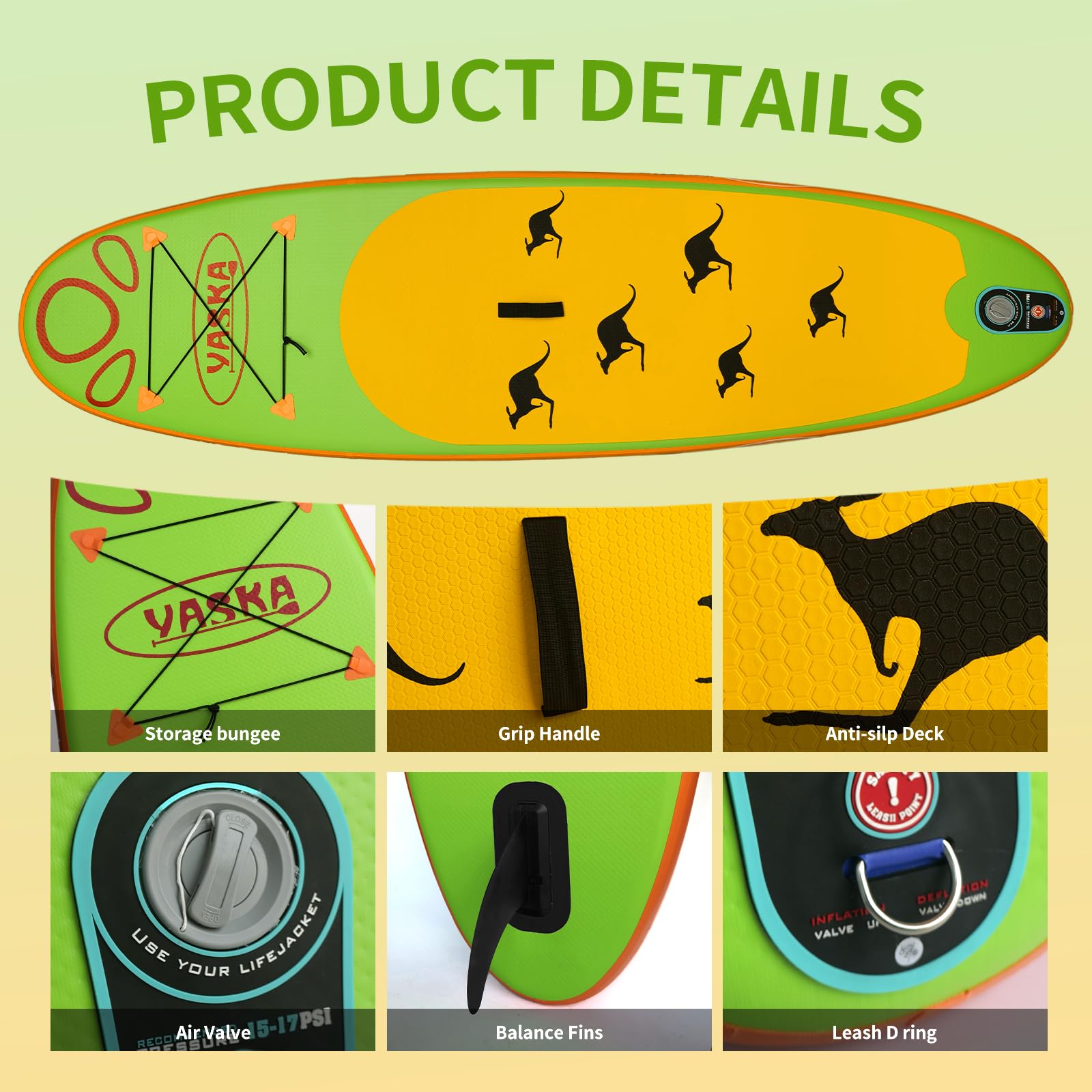 YASKA Kids Paddle Board Inflatable, Paddle Board Kids 10-12 Small Isup 9 ft Child 6-12, Youth Stand Up Paddle Board Blow Up, Childrens Paddleboard (Green)