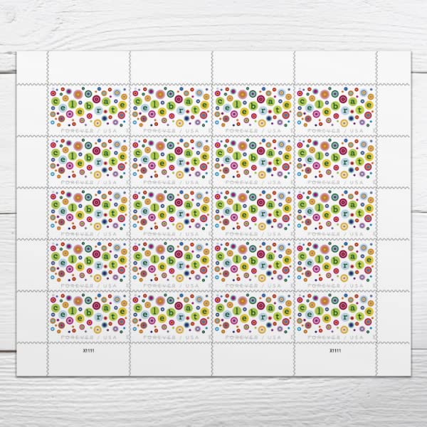 US Postal Let's Celebrate Forever First Class Postage Mailing Stamps for Invitation Wedding Celebration Party Love Valentines Graduation Announcement RSVP Scott 5434 (2 Sheet of 20) - TZ Envelope