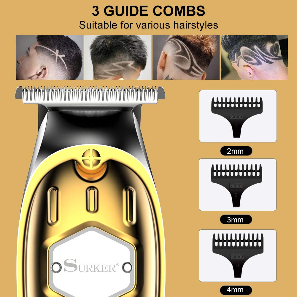 SURKER Hair Clipper Mens Hair Cutting Beard Trimmer Kit USB Rechargeable T-Blade Cordless Barbers Machine Precision Trimmer LED Display