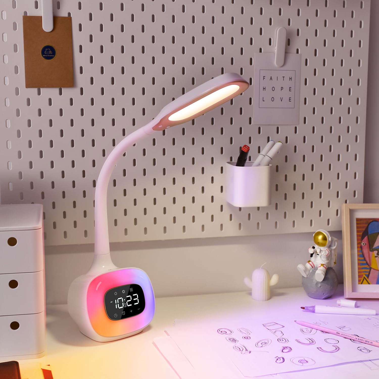 WILIT LED Desk Lamp, Nightstand Lamp with Sunrise Simulation Alarm Clock, 8 Natural Sounds, 3 Level Dimmable Touch Lamp, RGB Color Changing Night Light, Study Lamp for Kids/Girls/Boys