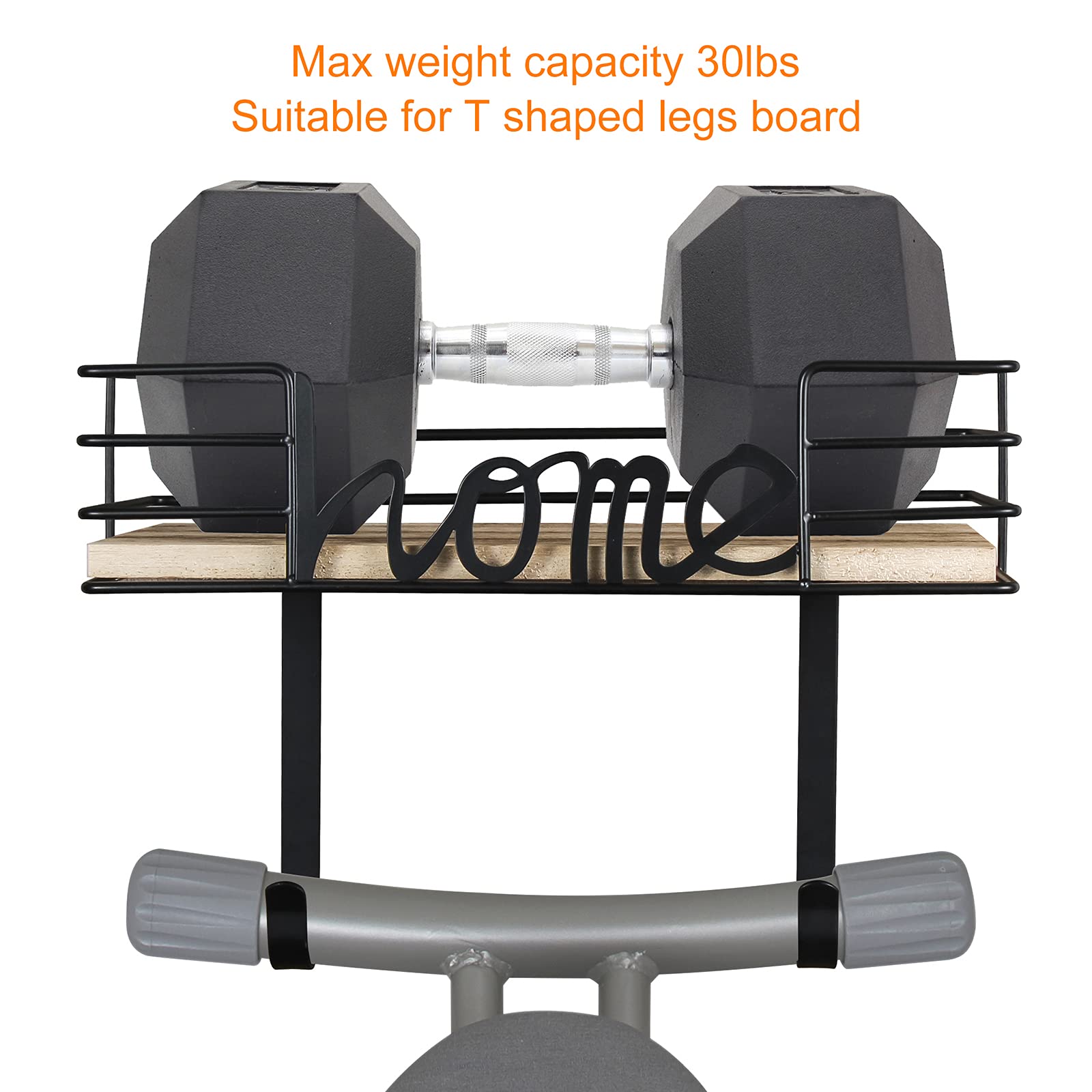 TJ.MOREE Ironing Board Hanger Wall Mount - Laundry Room Decor Iron and Ironing Board Holder with Large Storage Wooden Base Basket and Removable Hooks (Black)