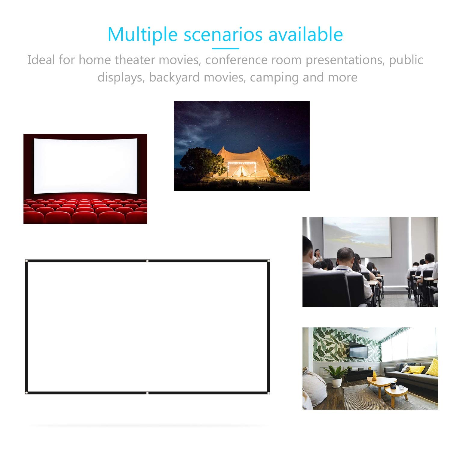 ZZBJ 100" Projector Screen Widescreen 16:9 Portable Projection Screen Anti-Crease Foldable Projector Movies Screen for Home Office