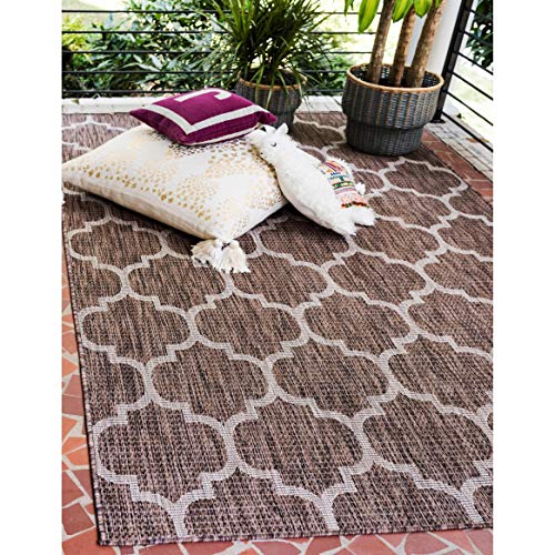 Unique Loom Outdoor Trellis Collection Area Rug (2' x 6' 1" Runner, Teal/ Gray)