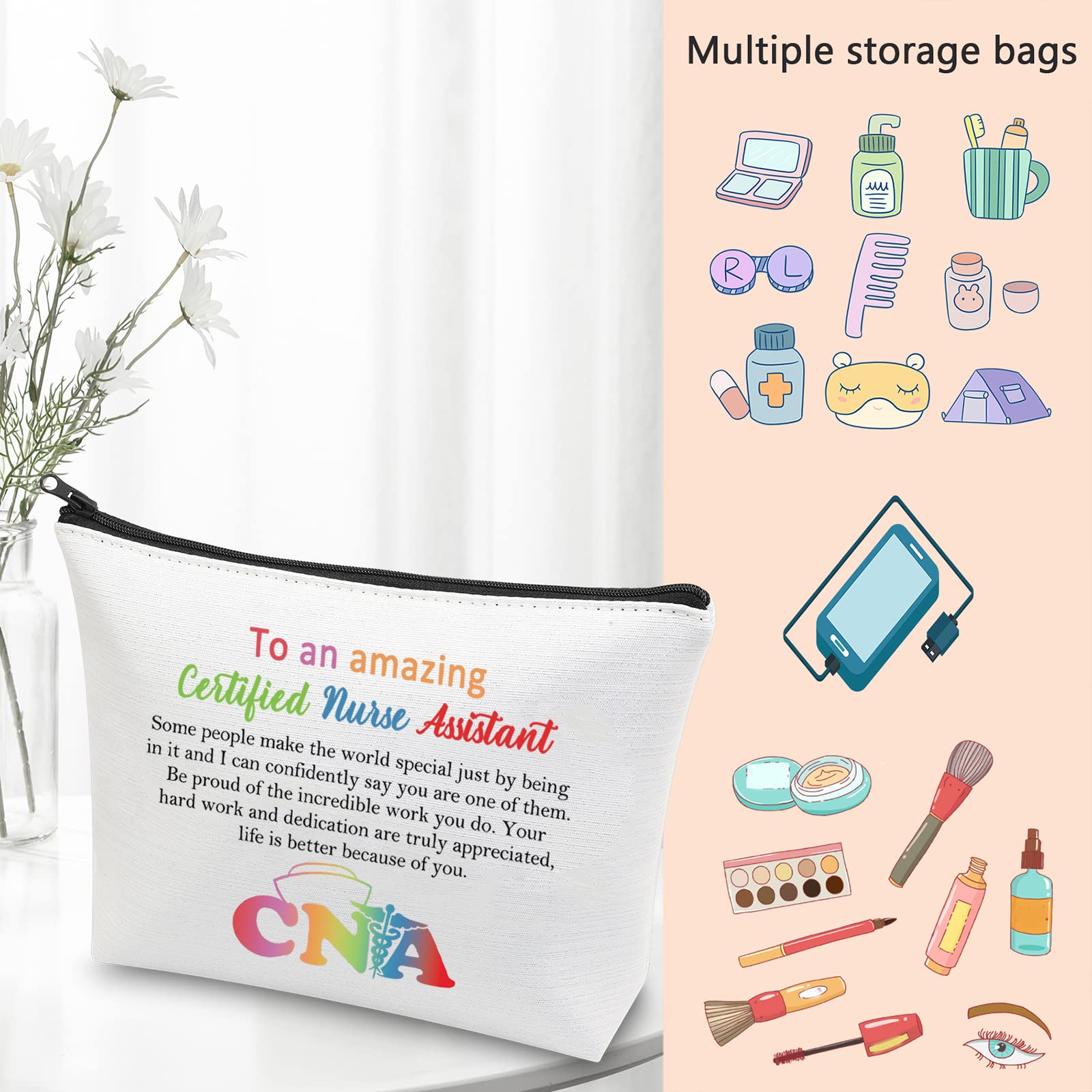 VAMSII CNA Makeup Bag Certified Nursing Assistant Gifts CNA Appreciation Gift Nursing Assistant Week CNA Graduation Cosmetic Zipper Pouch(CNA better bag)