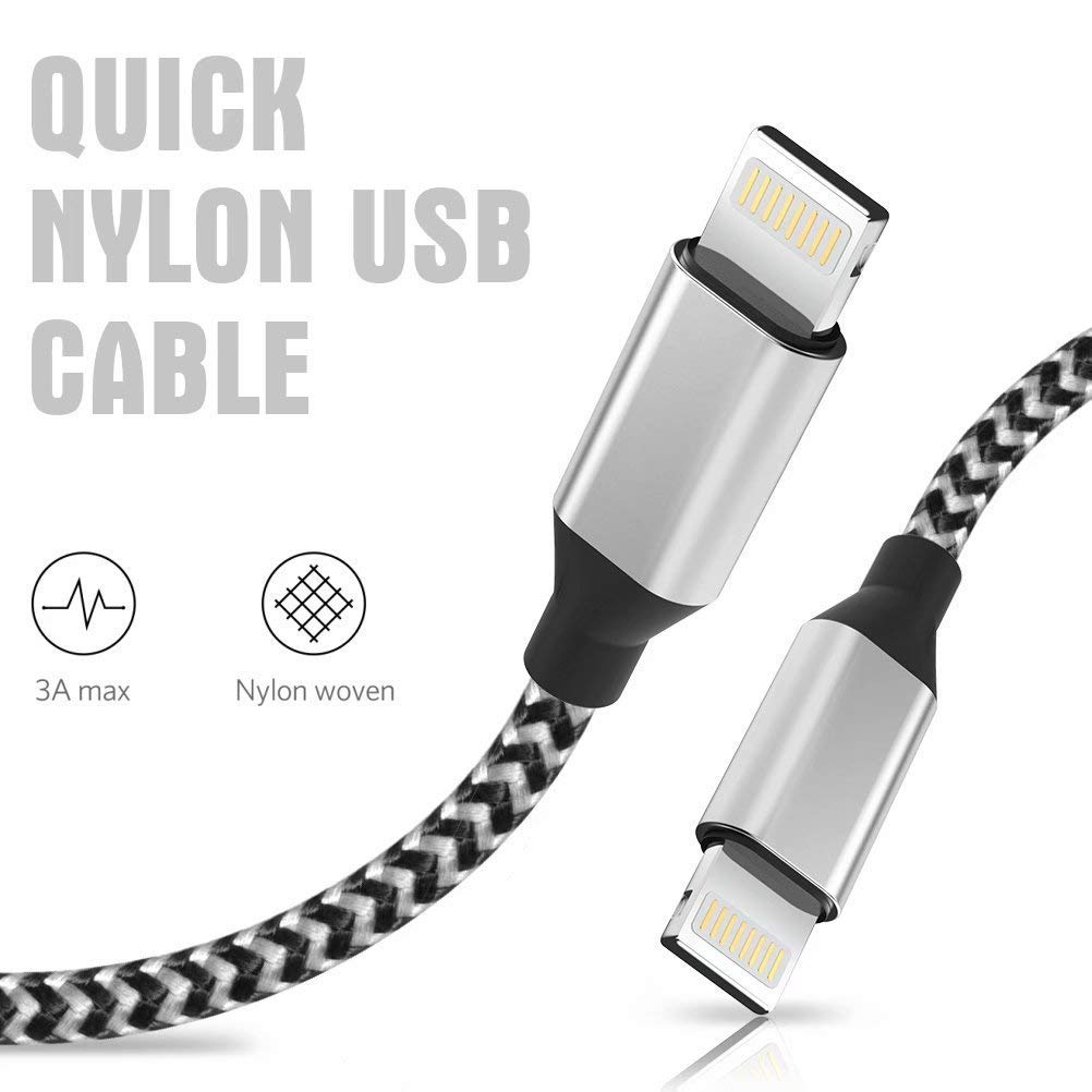 YEFOOT iPhone Charger, MFi Certified Lightning Cable 5PACK 6FT Nylon Woven USB Charging Cable with Metal Connector Compatible iPhone 11/Pro/Xs Max/X/8/7/Plus/6S/6/SE/5S iPad-Black&White
