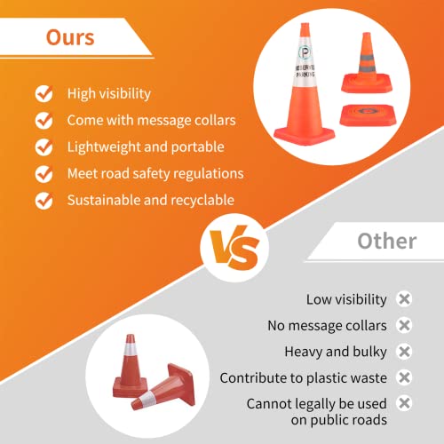 yeesport 4PCS 18 Inch Collapsible Traffic Cones, Multi Purpose Orange Cones with Reflective Strip Collar, Traffic Safety Cones for Road Safety, Parking and Driver Training