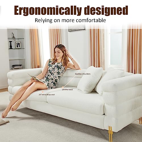 VanAcc Modern Sofa Couch, 2 Piece Set 24''Extra Deep Seat Sectional Sofa for Living Room, 85 inch Oversized Sofa, 3 Seat Sofa, Loveseat, White