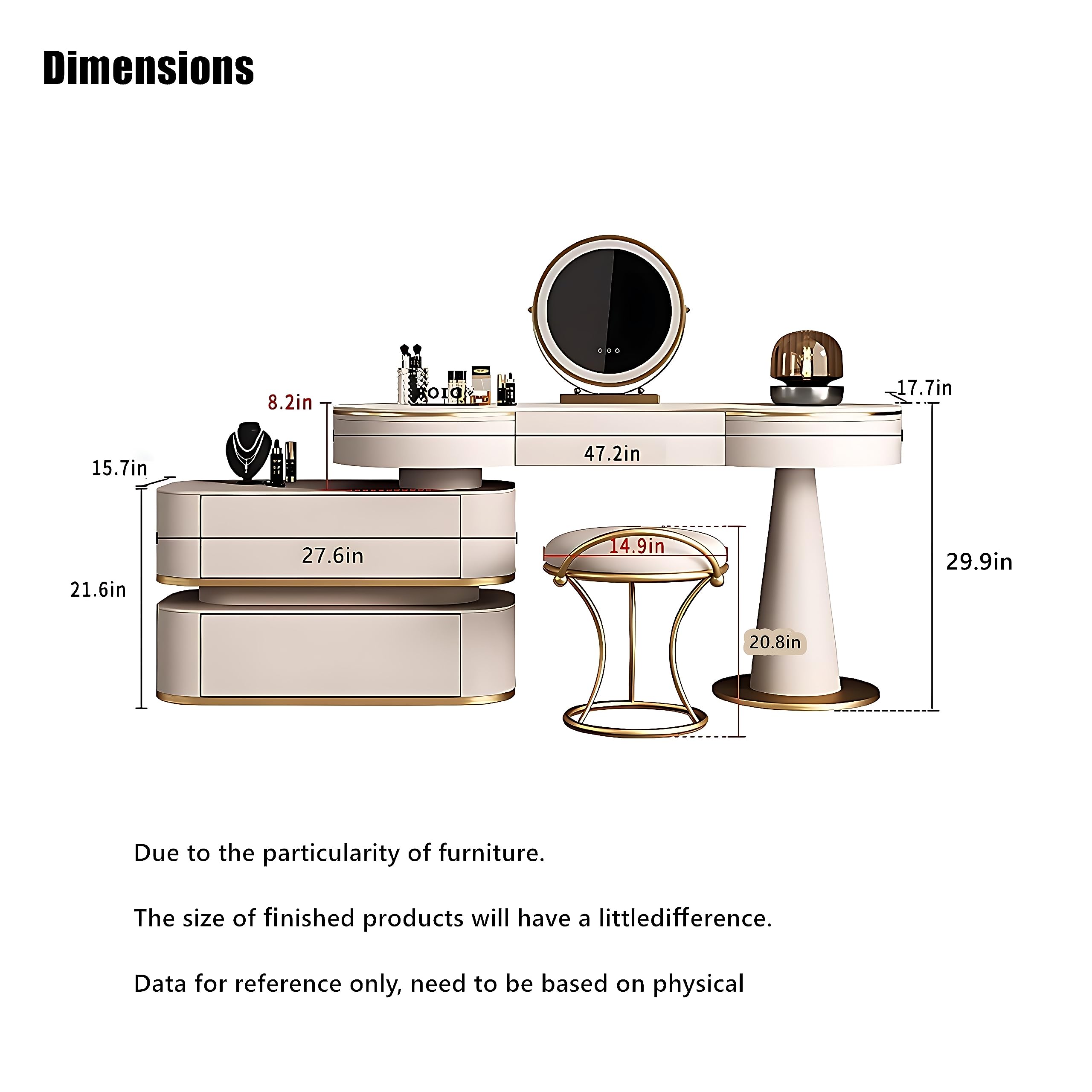 ZGNBSD Luxury Vanity Set - Elegant Makeup Table with Intelligent Mirror, Organized Storage & Comfortable Vanity Chair Solid Wood Bedroom Vanity for Her