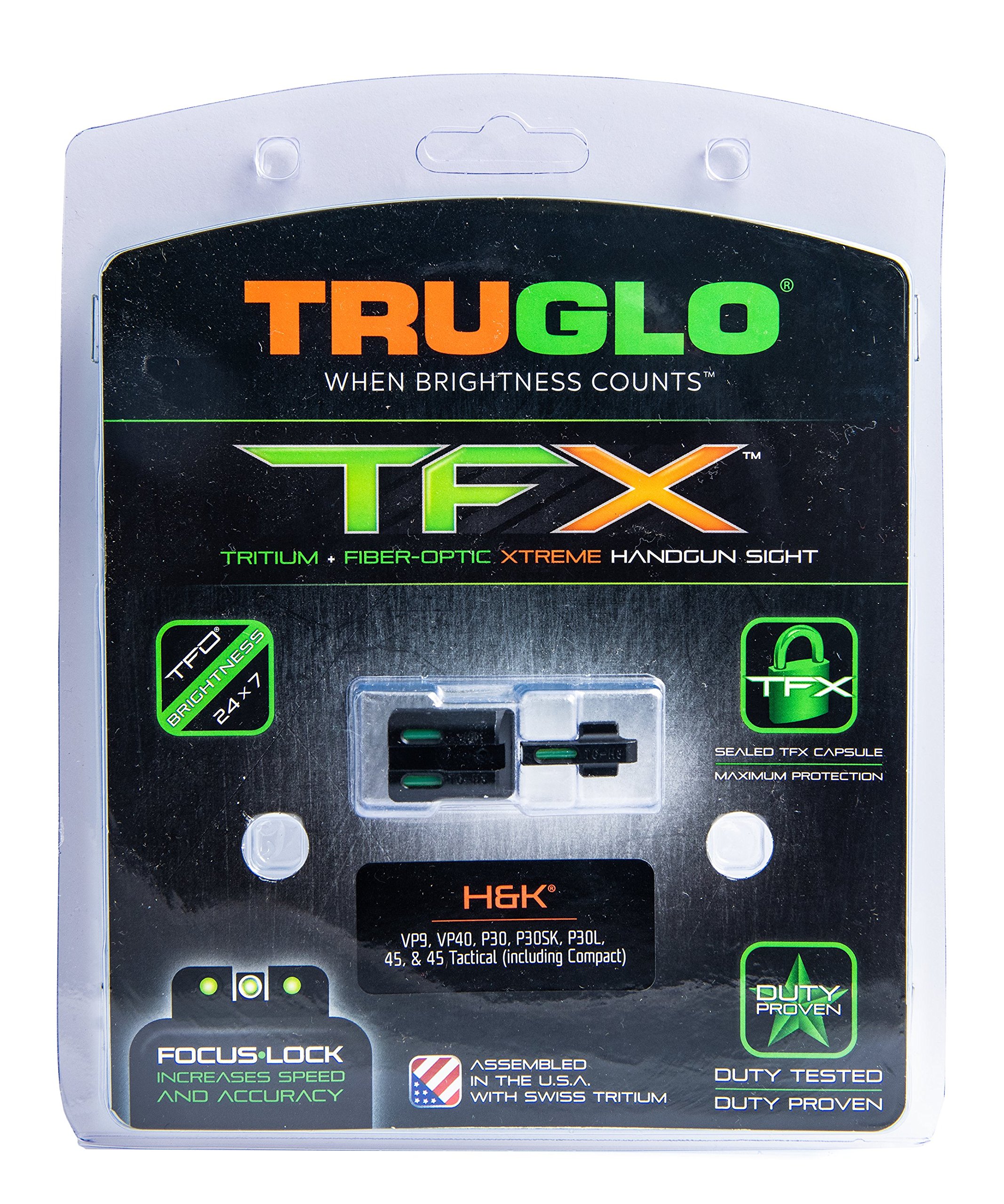 TRUGLO TFX Handgun Sight | Durable Shock-Resistant Compact Brightly Glowing Tritium & Fiber-Optic Xtreme Day/Night Sight, Compatible with H&K P30 Handguns