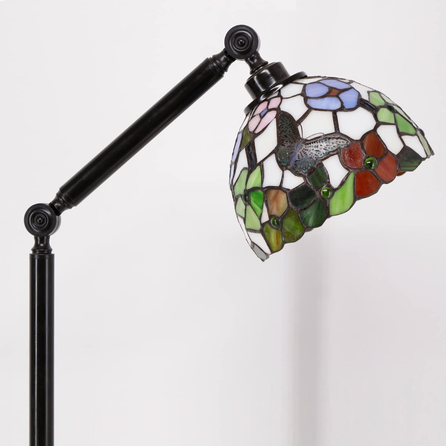 ZJART Tiffany Floor Lamp Torches Stained Glass Lamp 8X8X72 Inch Swivel Arm Angle Adjustable Antique Reading Light (Butterfly Flowers)