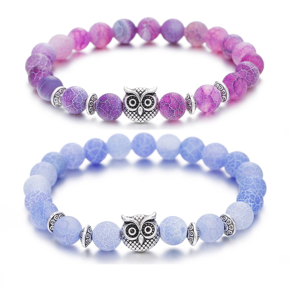 ZHEPIN Owl Bracelet Mala Beads Spiritual Energy Beaded Bracelet for Women Men