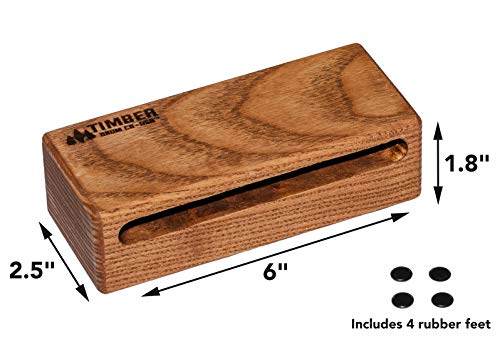 Timber Drum Co. 6" Wood Block with Mallet β Made in U.S.A. β Creates Loud and Resonant Tone from Handcrafted Solid American Hardwood, Includes Rubber Feet, Small (T4-S)