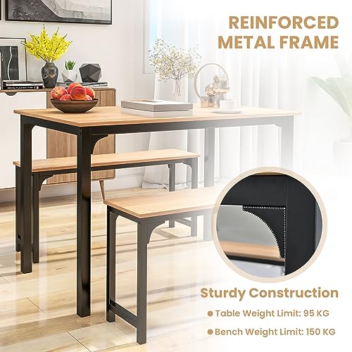 Tangkula Dining Table Set for 4, Solid Wood, Farmhouse Dinette Set w/Rubber Wood Legs, Modern Dining Table and Chairs Set for Kitchen, Dining Room (Natural)