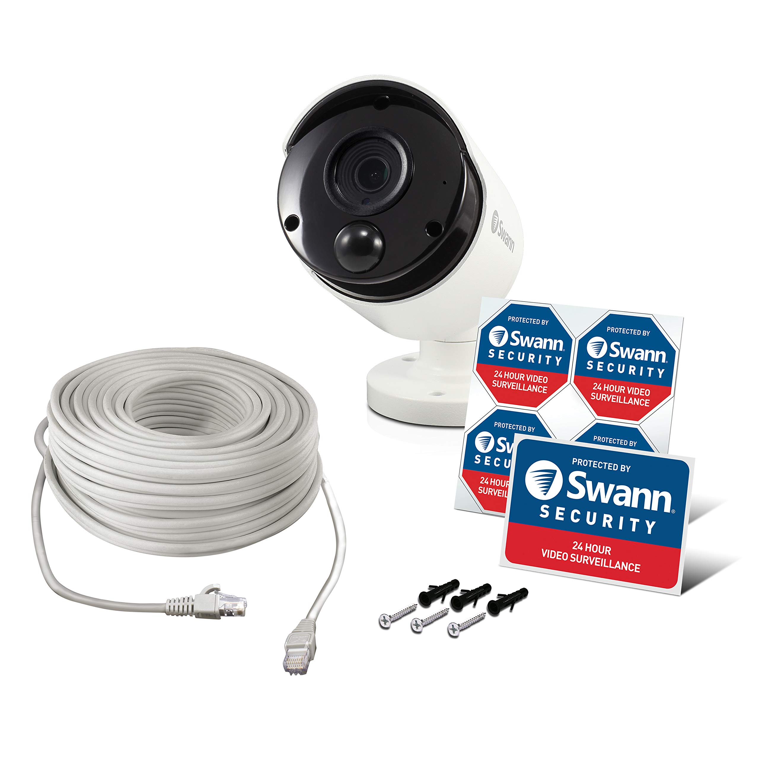 Swann Home Security Camera, POE Cat5e NVR 4K HD Video, Indoor or Outdoor Wired Surveillance CCTV, Color Night Vision, Heat Motion Detection, Metal Housing, Face Recognition, 2-Way Talk