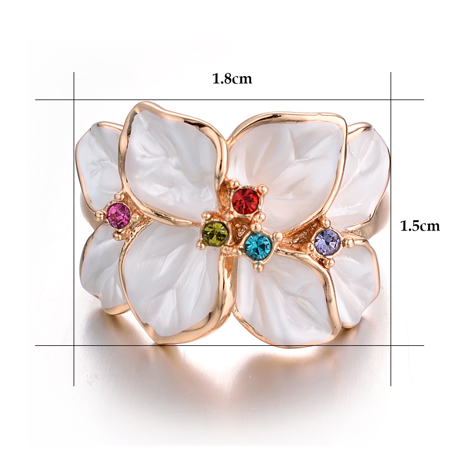 Yoursfs Statement Rings For women White enamel Flower Crystal Cocktail Ring Size 8 Gift