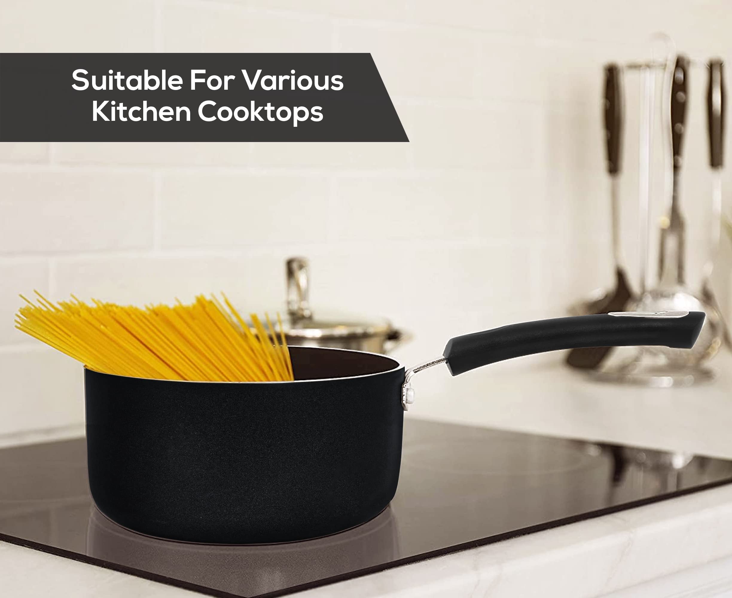 Utopia Kitchen Nonstick Saucepan Set - 1 Quart and 2 Quart - Glass Lid - Multipurpose Use for Home Kitchen or Restaurant (Black)