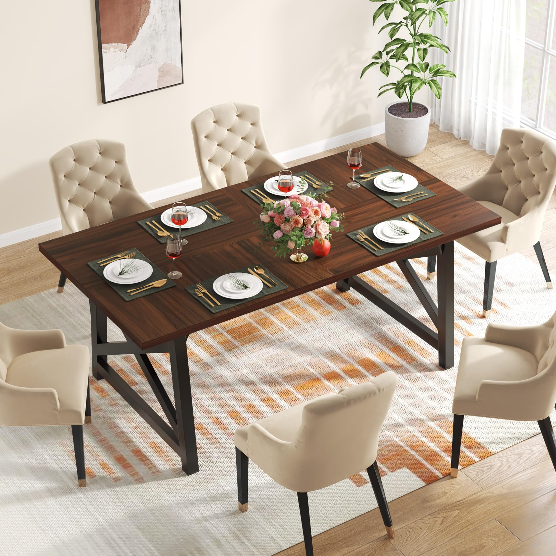 Tribesigns 63 Inch Dining Table for 4 to 6 People, Wood Rectangular Kitchen Dining Room Table, Farmhouse Dinner Table Home Furniture with Metal Legs for Dining Room, Living Room