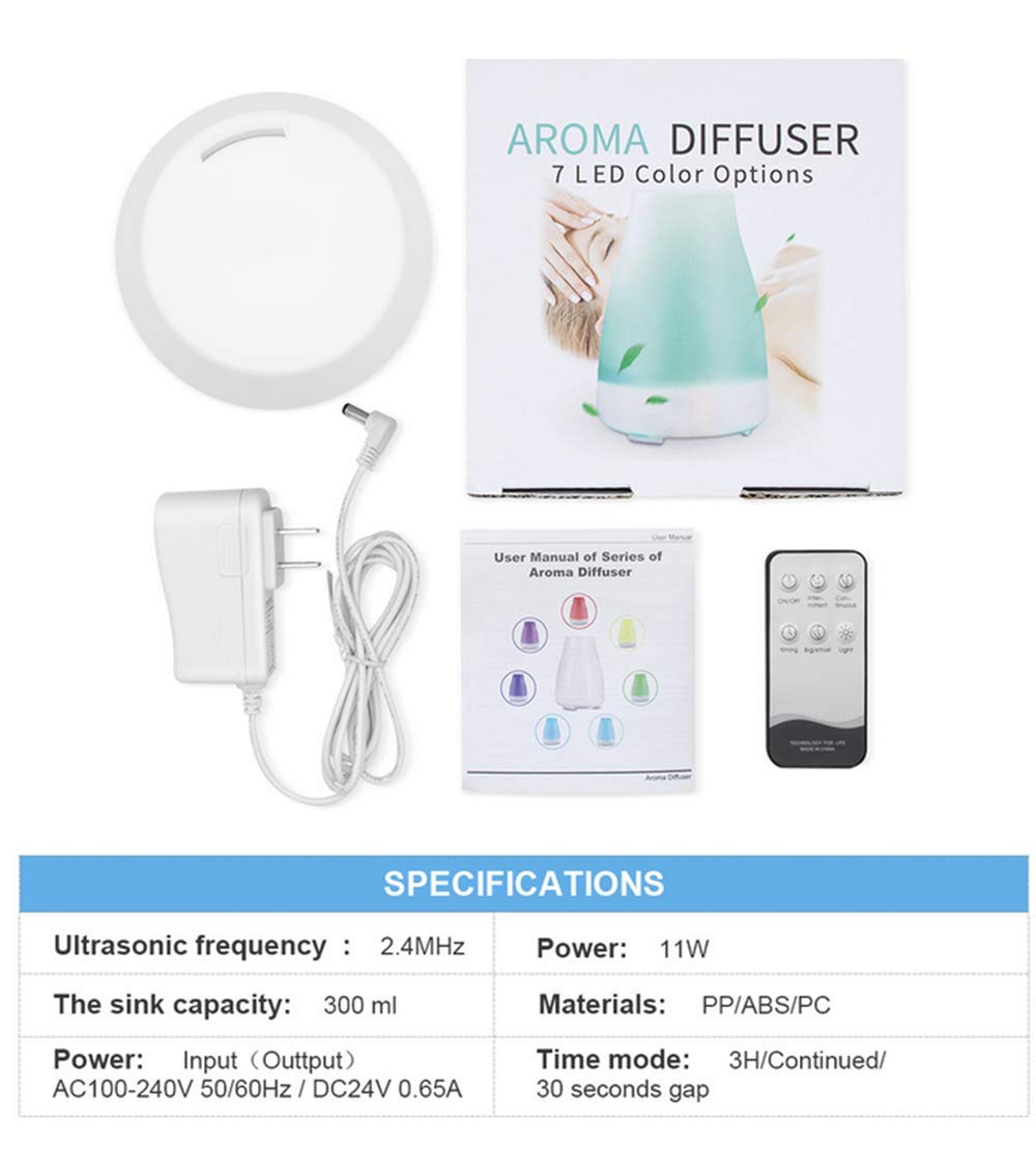 XINGFENSIFNE 300ml Cool Mist Humidifiers for Bedroom With 7 LED Night Light, Ultrasonic Aromatherapy Diffuser with Remote Control Whisper-Quiet Operation,Auto Shut-Off and Timer(3.9 x 6.3 inch)