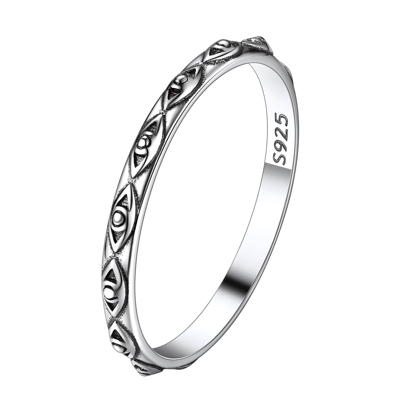 Suplight 925 Sterling Silver Rings for Women 2MM Thin Vintage Evil Eye Band Ring Size 5