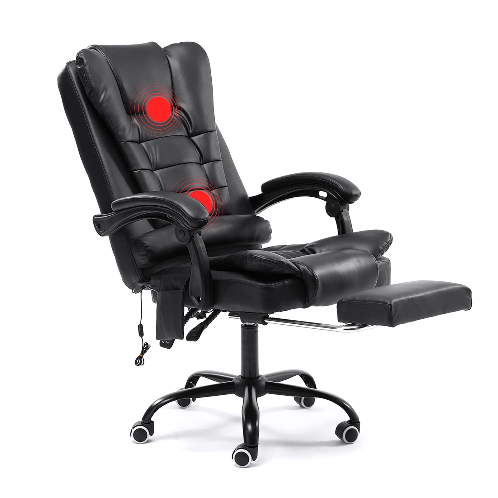 VANSPACE Executive Office Chair with Massage and Footrest Reclining Office Chair Soft Leather High Back Computer Desk Chair with Lumbar Support Padded Armrest for Home Office