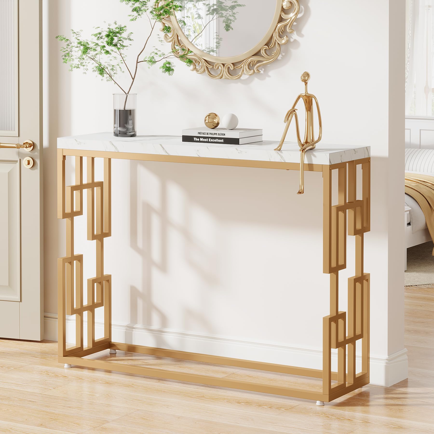 Tribesigns Gold Console Table, Modern 42.5" Sofa Tables Entryway Hallway Foyer Table, White Faux Marble Tabletop Sofa Table Behind Couch with Gold Metal Legs for Living Room, Easy Assembly