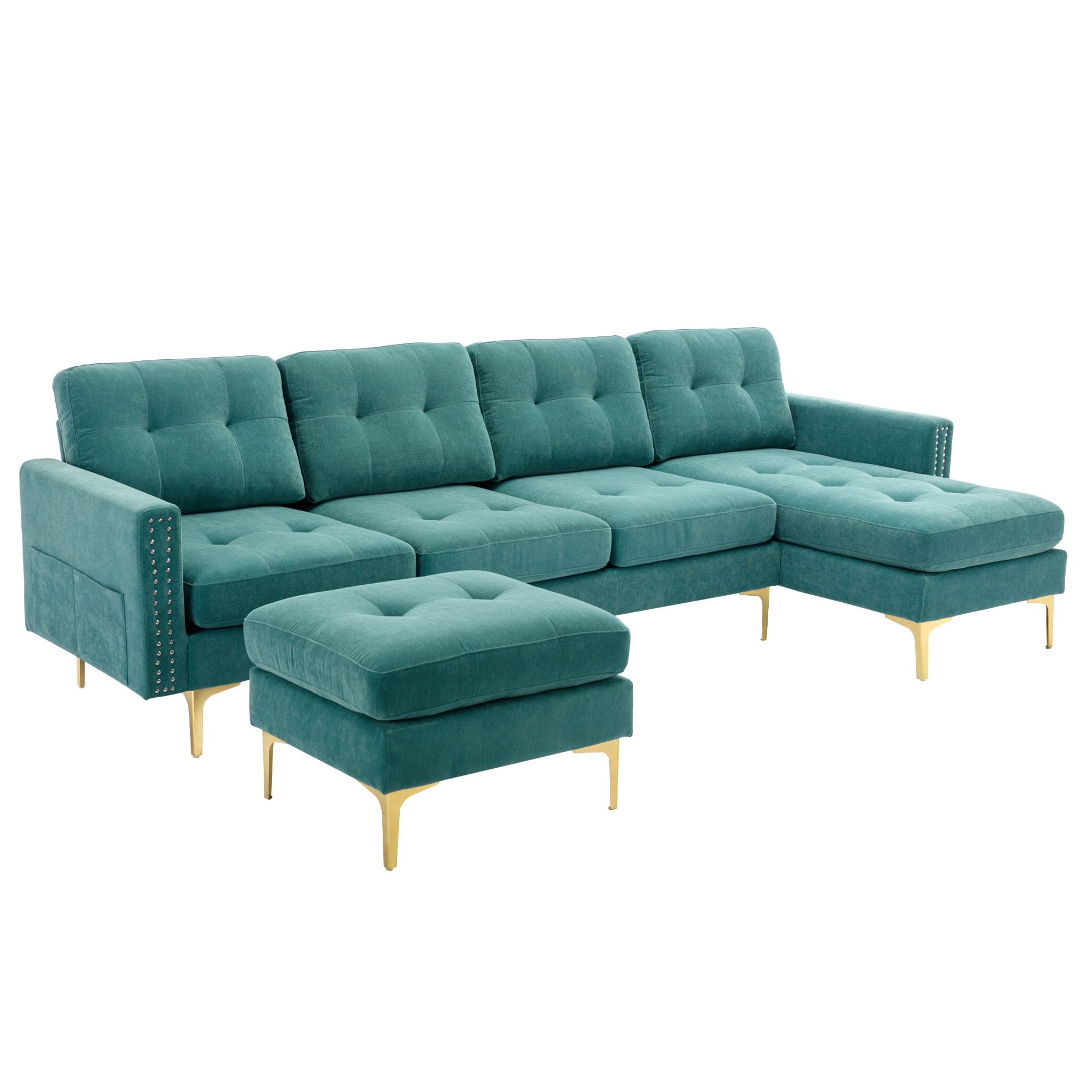 TARTOP, L-Shape Convertible Sectional Sofa, Green