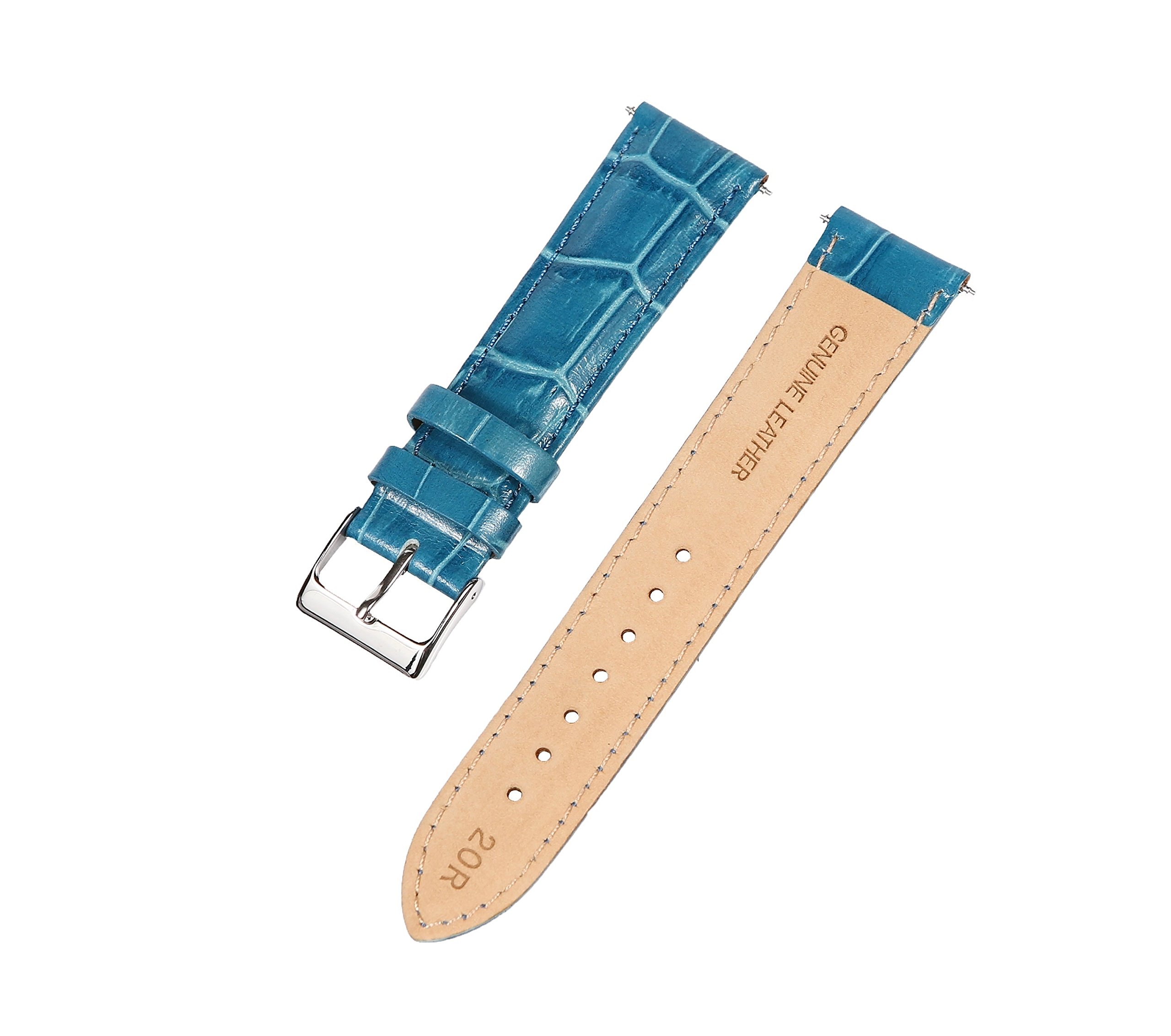 Timex 20mm Blue Croco Grain Leather Padded Stitched Leather Watch Band - Unisex - Fits Weekender