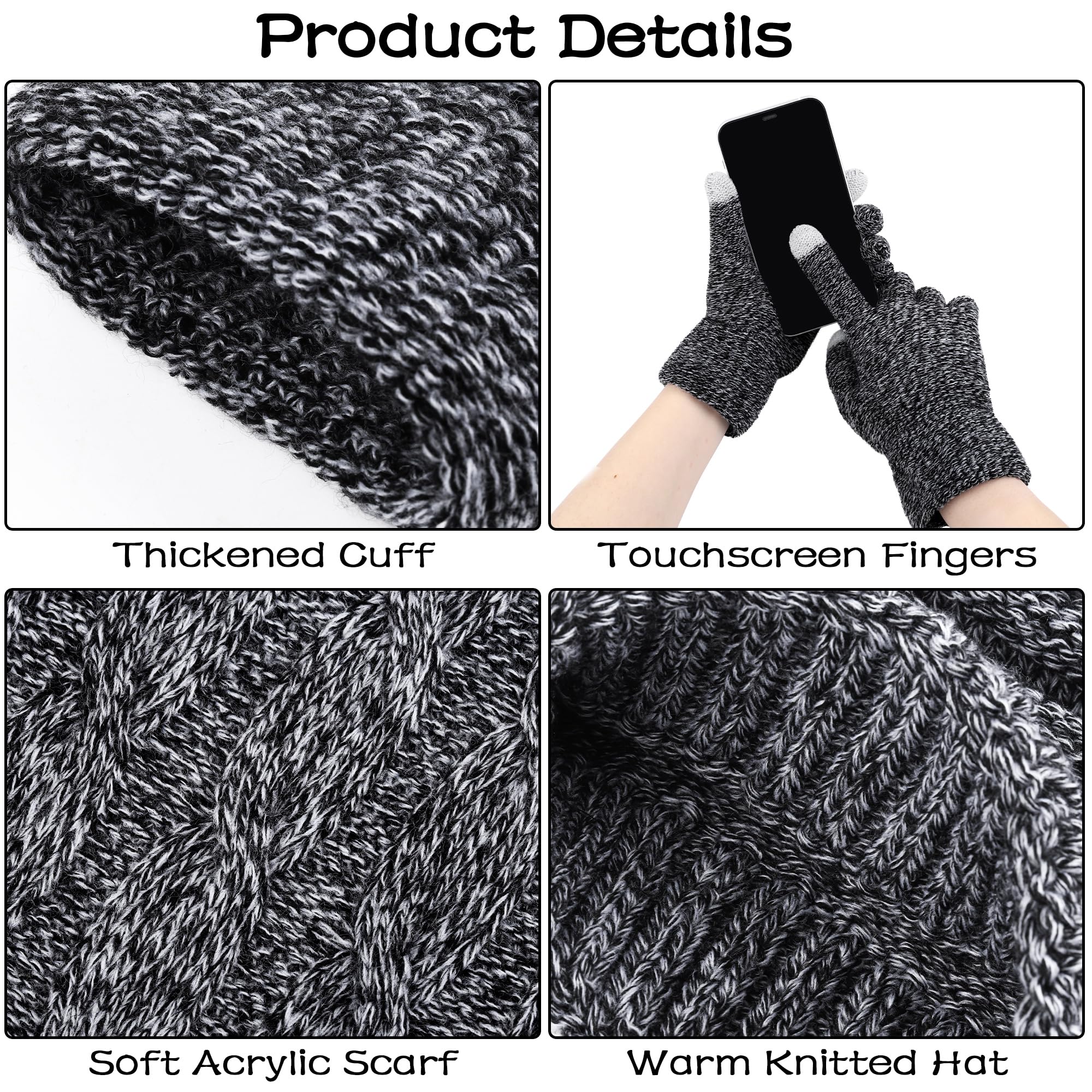 URATOT Winter Knitted Warm Set Infinity Scarf and Hat Touch Screen Gloves for Men and Women