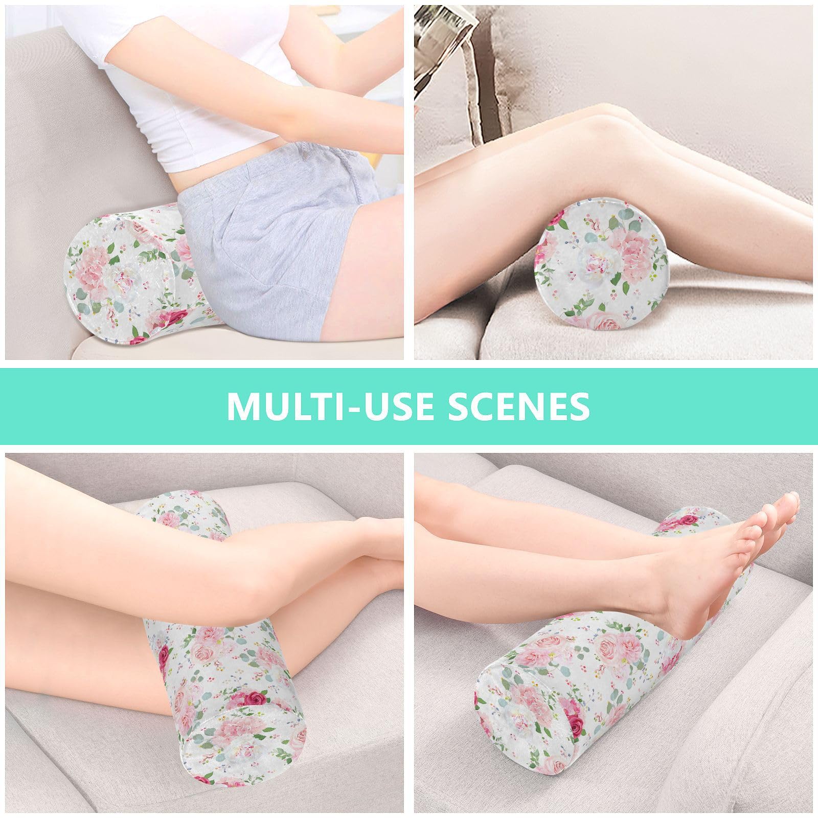 Vnurnrn Red Pink Rose Flowers Neck Support Pillow Round Neck Roll Bolster Cylinder Pillow Cervical Pillows Memory Foam Pillow for Leg Knee Back Head Support for Gifts Camp Study Work