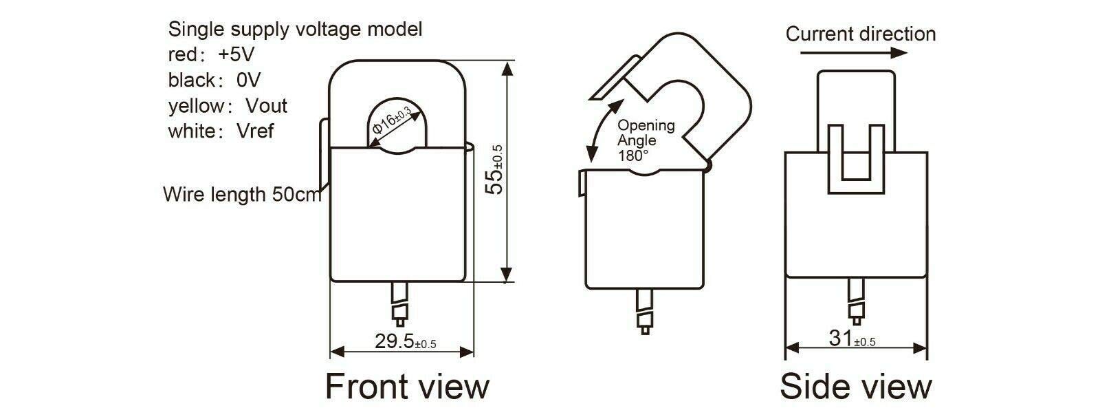 YHDC Hall Split core current sensor HSTS016L 30A/2.5±0.625V 1%, Black