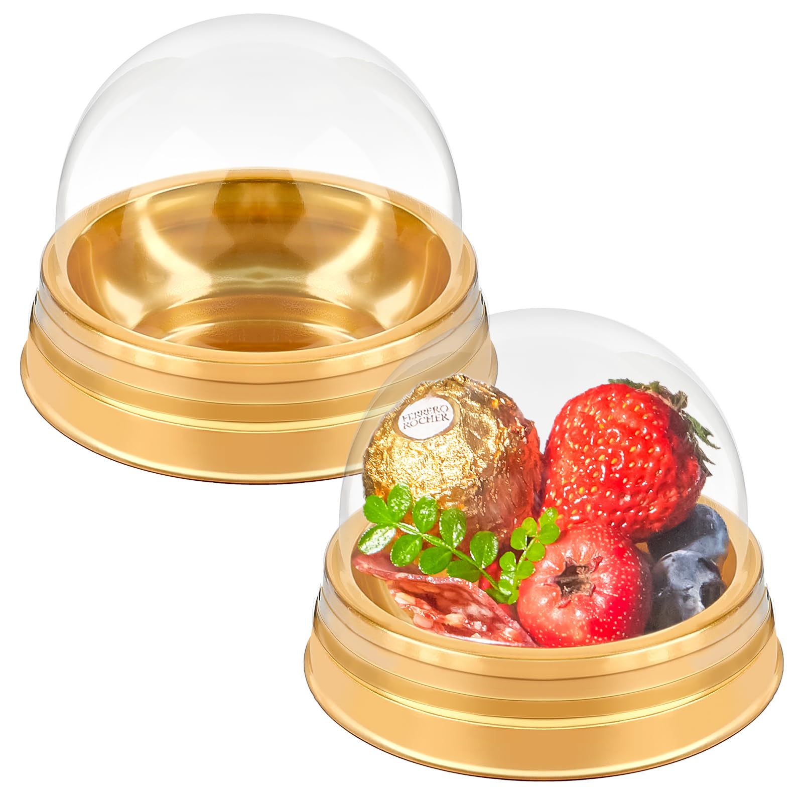 TOFLEN 50 Pack 3 Inches Gold Charcuterie Domes with Clear Lids, Plastic Hot Cocoa Bomb Boxes, Individual Party Dessert Display Charcuterie Domes for Catering Event Wedding