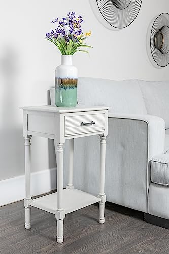 Winter Stone Finished Wooded End Table with Drawer and Storage Shelf, Easy No-Tool Assembly, Black Metal Handle, Smooth Wood Glides for Effortless Use. End Table Nightstand
