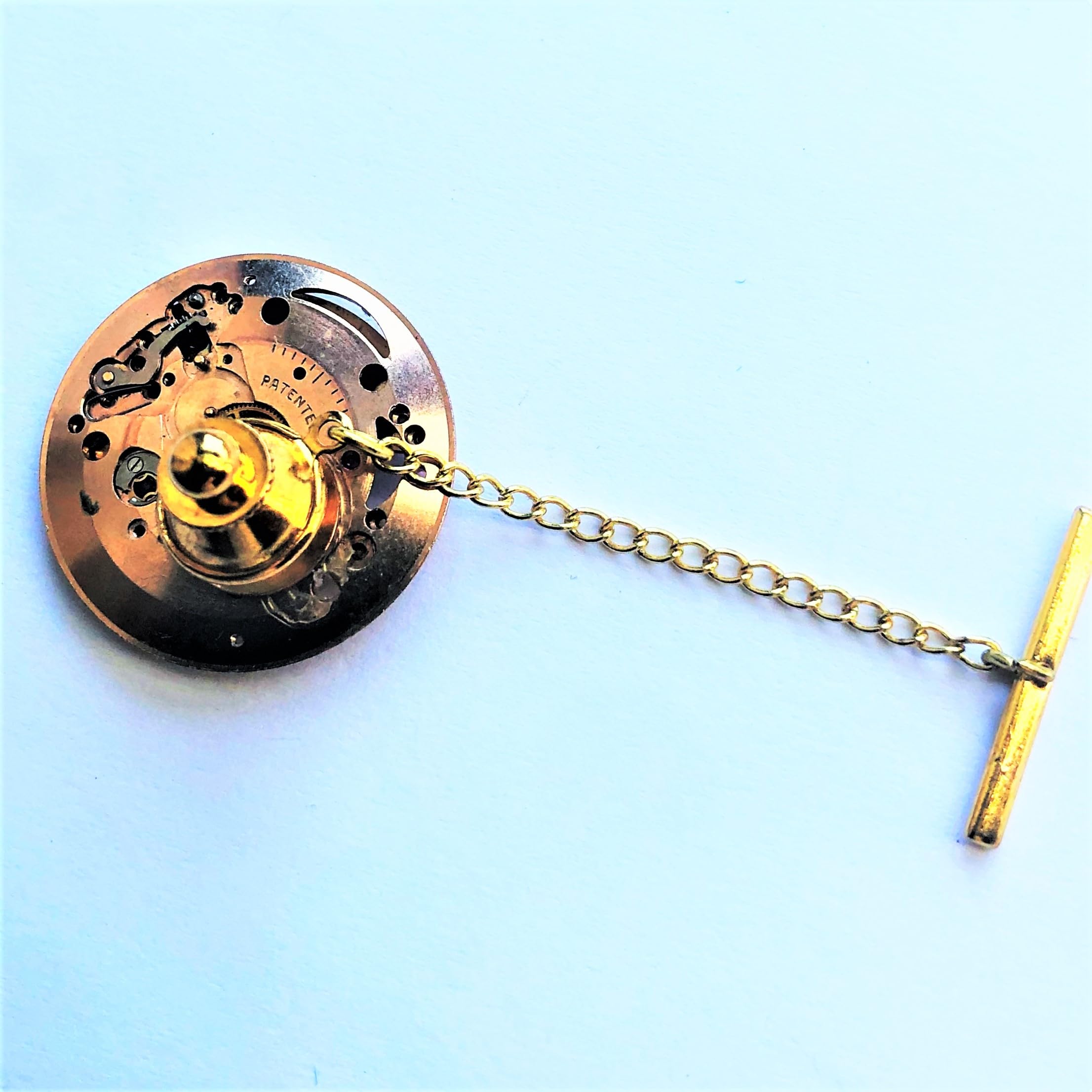 Steampunk Tie Pin Tie Tack Vintage Golden Watch Movement Men's Gift Groom Red Green Purple Swarowski Rhinestones