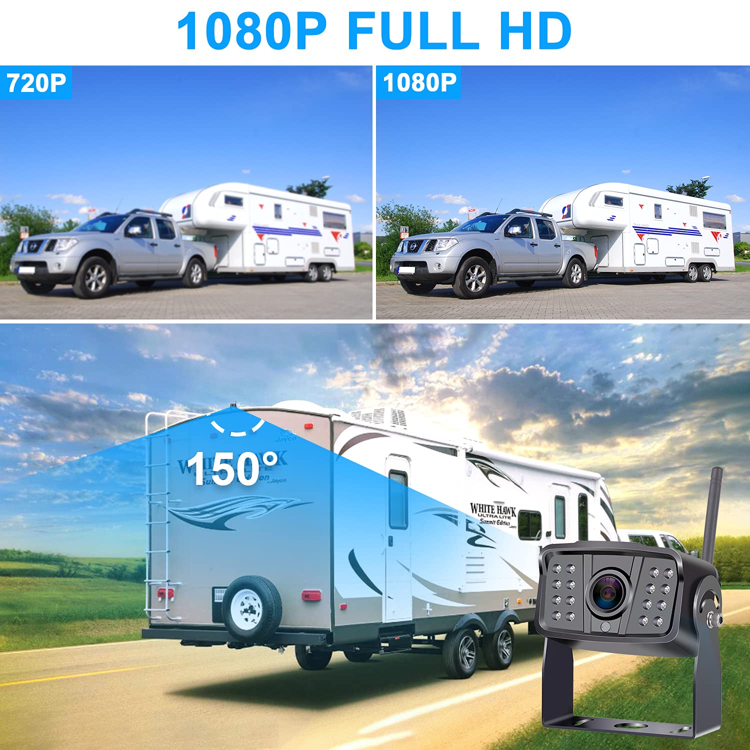 Wireless Backup Camera for RV AMTIFO HD 1080P Wireless 4 Rear View Cameras with 7'' Monitor for RVs/Trailers/5th Wheels/Motorhomes,Digital Signal,150° Wide Angle,IR Night Vision - A4